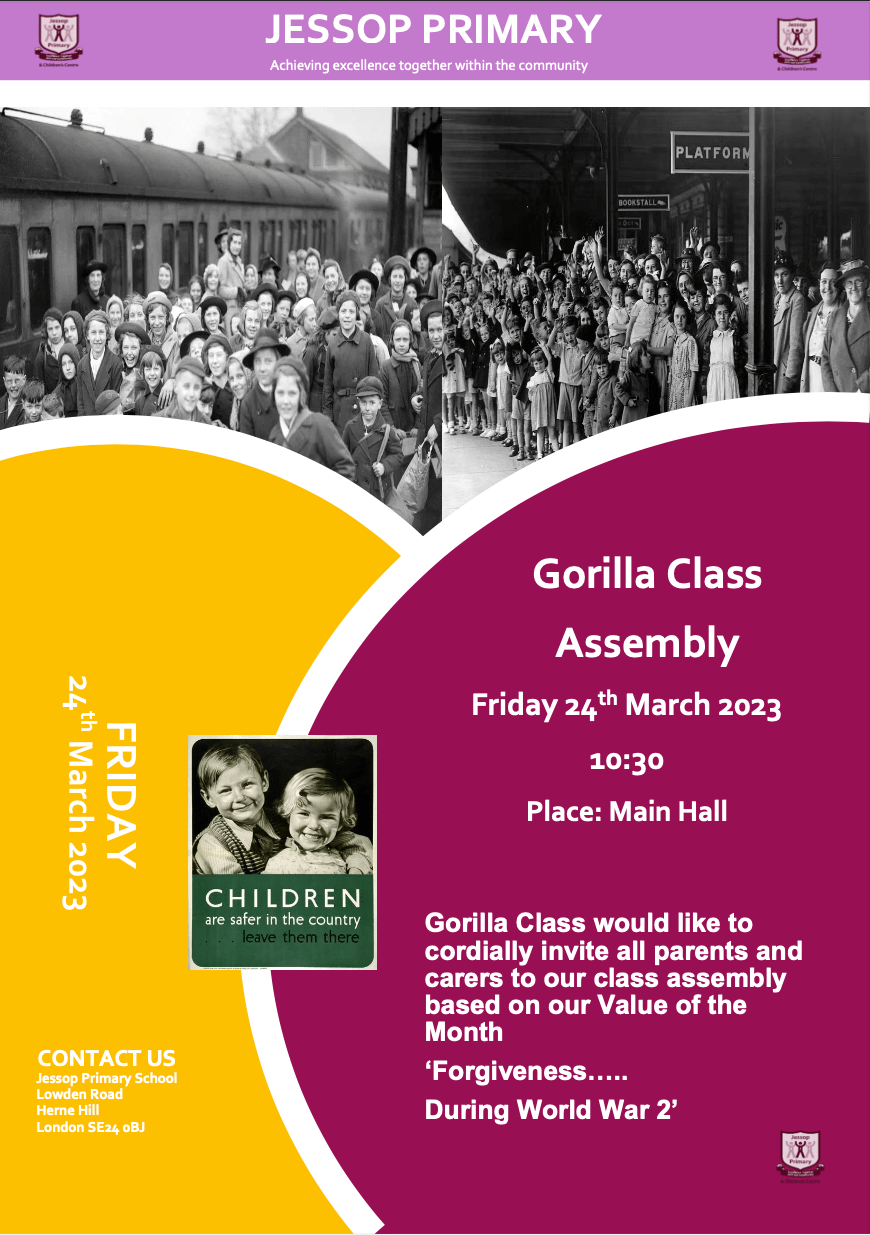 Gorilla Class Assembly Flyer - 24th March 2023 - Jessop Primary