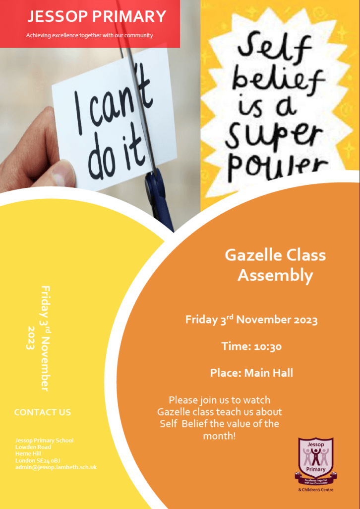 Gazelle Class Assembly Flyer - 3rd November 2023 - Jessop Primary