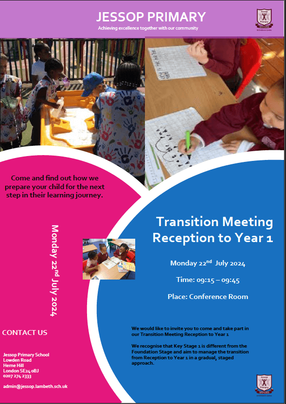 Transition Parents' Meeting Reception to Year 1 - Jessop Primary
